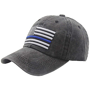 OASCUVER Men's Embroidered Thin Blue Line American Flag Hat Cotton Adjustable Baseball Cap Dad Hat (Thin Blue Line Embroidered Black, one Size)
