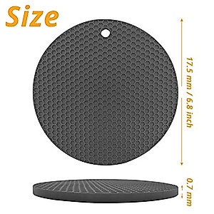 Honeycomb Pot Holder Trivet Mats, KUFUNG Heat Resistant Table Dish Drying Mat, Hot Pads Spoon Rest, Non Slip, Flexible, Durable, Dishwasher Safe (Grey, Round - Thicker Style)