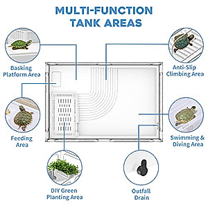 MoonOrange Small Turtle Tank, Turtle Aquarium, Acrylic Turtle Terrarium with Basking Platform, Bottom Drainage, Multi-Function Areas for Turtles, Crabs, Crayfish, Small Reptiles. (White Tank)