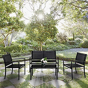 VINGLI 4 Pieces Patio Conversation Set Patio Furniture Set with Loveseat and Coffee Table, Outdoor Sofa Garden Lawn,Patio Chairs for Poolside Porch (Black)
