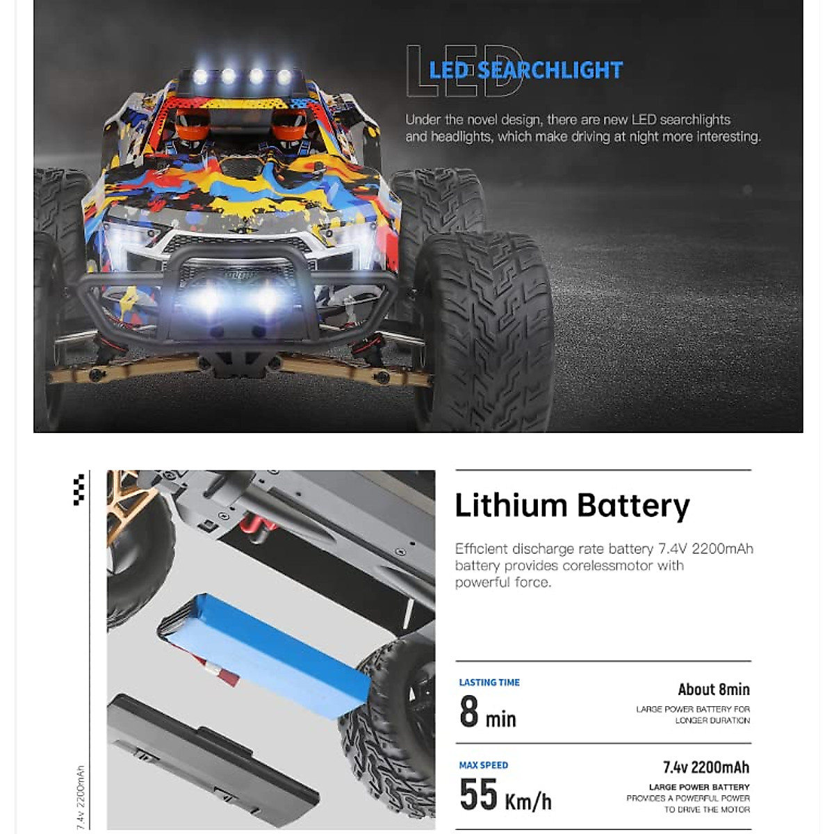 WLtoys 104018 1:10 2.4G Racing Remote Control Car 55KM/H 4WD Large Alloy Electric Remote Control Crawler Children's Toy (104018 1 * 2200mAh)