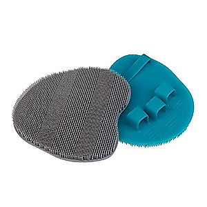 2 Pack Soft Silicone Shower Brush, Body & Face & Short Hair Wash, Bath Exfoliating Skin Massage Scrubber, Dry Skin Brushing Glove Loofah, Fit for Sensitive and All Kinds of Skin (Blue+Gray)