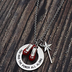Beeshion Wizard of Oz Necklace Stainless Steel Charm with Ruby Red Slippers Pendant Necklace Inspirational Gift for Her (Wizard of Oz Necklace)