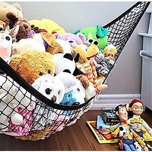 MiniOwls Toy Storage Hammock - Organizational Stuffed Animal Net for Play Room or Bedroom. Fits 30-40 Plushies. Comes in a Gift Box. (Black, X-Large)
