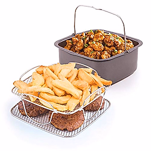 Nuwave 2pc Brio Air Fryer Cooking Accessory Kit, Reversible Rack and Baking Pan, Compatible with 3QT Brio Air Fryers or Larger