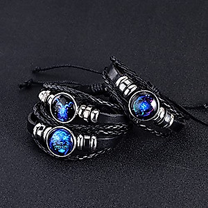 LIU JUN Zodiac Signs Spirit Bracelet For Women, Multilayer Adjustable Twelve 12 Constellation Leather Handmade Woven Wristband Men Constellation Lover Gifts Jewelry (Taurus)