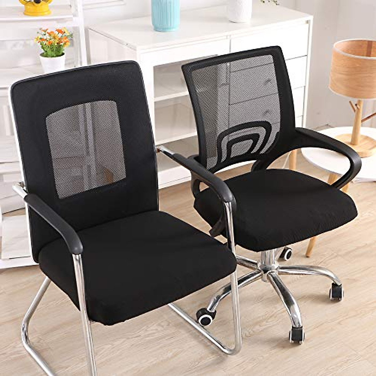 smiry Stretch Jacquard Office Computer Chair Seat Covers, Removable Washable Anti-dust Desk Chair Seat Cushion Protectors - Black
