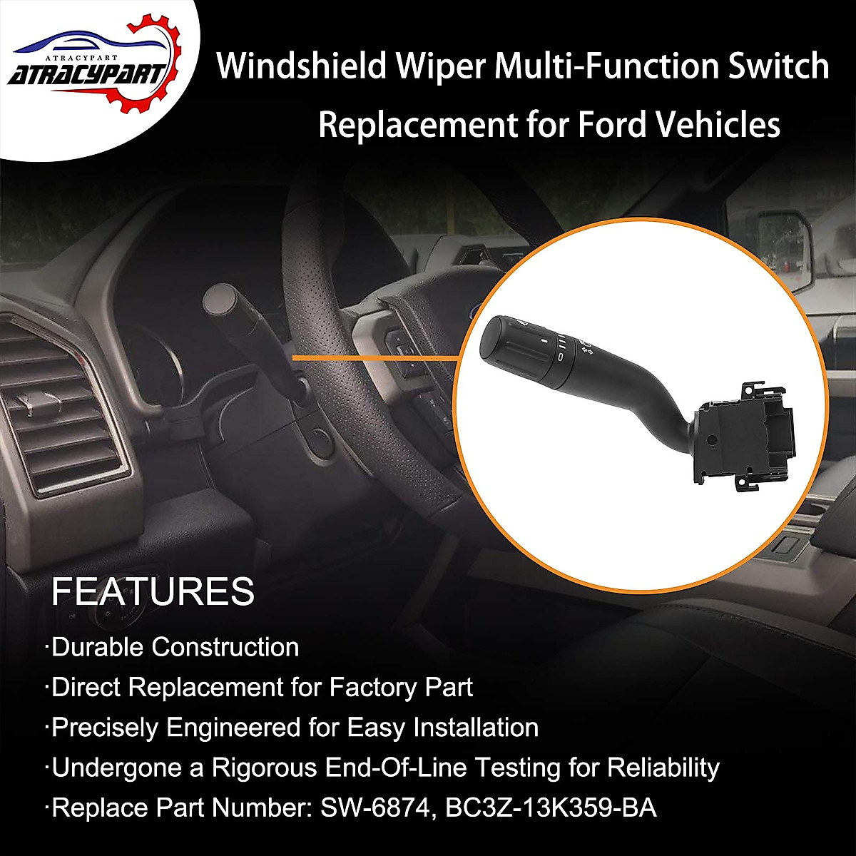 Windshield Wiper Switch Multi-Function Turn Signal Switch | Replacement for 2011-2013 Ford F-150 F-250 F-350 F-450 F-550 Super Duty | Replaces# SW-6874, BC3Z-13K359-BA