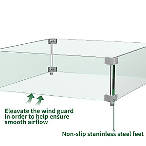 Emardom 19"x19"x6" Square Fire Pit Wind Guard, Fire Pit Wind Guard for 28-32 inch Fire Pit Table, 5/16 Inch Thickness Clear Tempered Glass