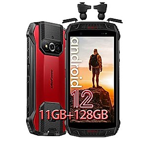 Ulefone Rugged Smartphone, Armor 15 Rugged Phone Built in TWS Earbuds, 11GB+128GB, 6600mAh, Android 12, 13MP Wide-Angle Lens, 16MP Front Camera, NFC, Headset-Free, Face Unlock + Fingerprint ID, Red