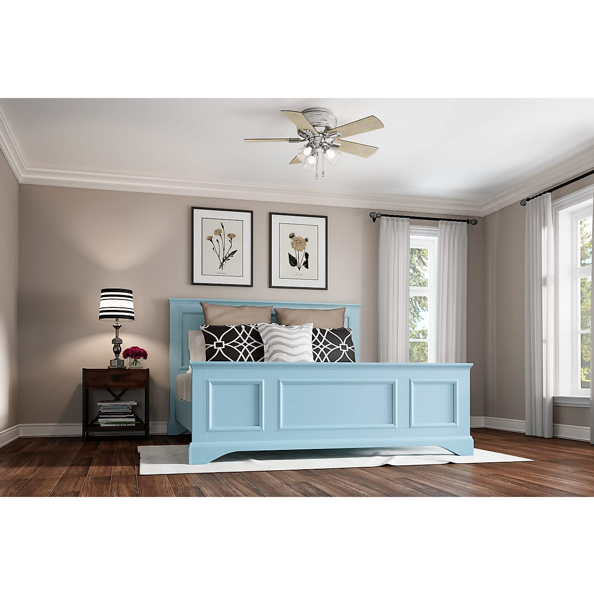 Hunter Fan Company Crestfield 42-inch Indoor Matte Silver Casual Ceiling Fan With Bright LED Light Kit, Pull Chains, and Reversible WhisperWind Motor Included