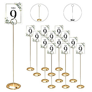 HOHIYA 12 Pcs Table Number Holders 12 Inch Place Card Holder Stands Brass Gold Tall for Photos Food Signs Memo Notes Weddings Restaurants Birthdays Party