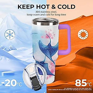 WYUSPGK 40oz Stainless Steel Car Mug, Sea Animals Stingrays Print Travel Mug, Double-Wall Insulated with Straw, Perfect for Car, Office, Outdoor