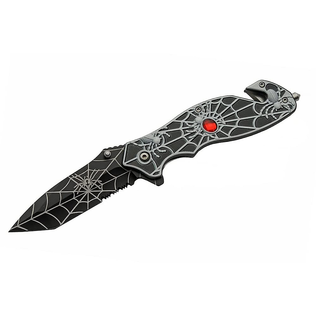RRS Black Widow Spider Gothic Fantasy Tanto Pocket Knife with Clip