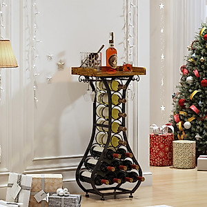 14 Bottles Wine Rack Console Table Freestanding Floor Wine Storage Organizer with Glass Holder Adjustable Feet Wood Top 35.4" H