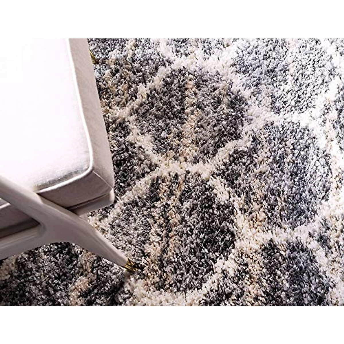 Unique Loom Hygge Shag Collection Modern Moroccan Inspired, Geometric Design, Plush & Cozy Area Rug, 8' 0" x 10' 0", Gray/Ivory