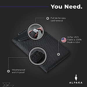 ALPAKA UP Cardholder V2 - Functions as a Slim Wallet - Pull Tab for Easy Card Removal - 100% Zero Waste - Made Entirely From Up-Cycled Materials - Holds 4-6 Cards, Dark Green