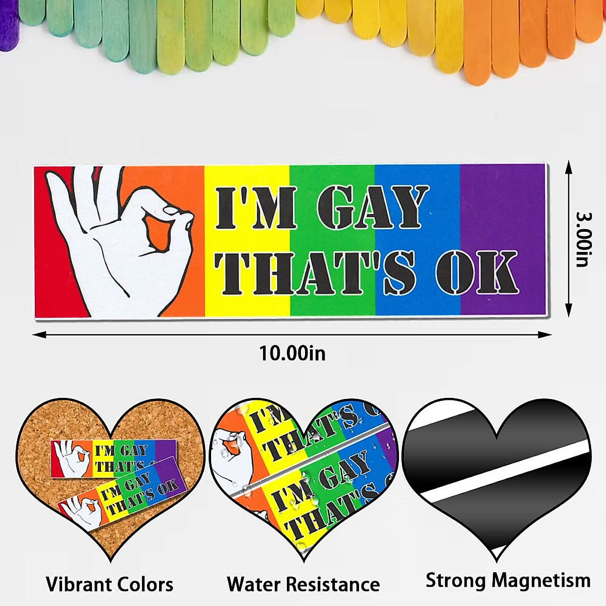 Hying 2PCS Gay Pride Bumper Stickers for Cars, LGBTQ Rainbow Magnetic Bumper Stickers for Adults Reusable Pride Month Decorations Magnetic Sign for Pride Parades Party Supplies Decorations Accessories