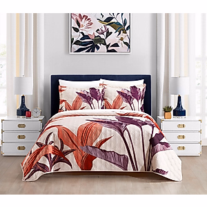 New York & Company Trident 3 Piece Quilt Set Contemporary Large Scale Floral Print Design Bedding - Pillow Shams Included, Queen, Pink