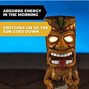 VP Home Bongo Drum Tiki Solar Light for Home and Outdoor Decor, Drum Tiki Solar Powered Flickering LED Garden Light Backyard Bongo Tiki Halloween Decoration