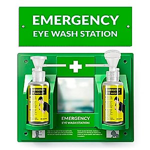 MAASTERS BPA Free Portable Eye Wash Station OSHA Approved - Wall-Mounted First Aid Eye Wash Kit w/Mirror & 2X 16oz Empty Bottles - No Eye Wash Solution Included - Emergency Eyewash - Set of 1