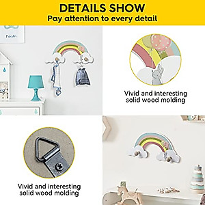 Jfbav Wooden Coat Hook Rainbow Wall Hanging Wall Hook Cute Children's Room Creative Children's Room Wall Clothes Hat Hanger…