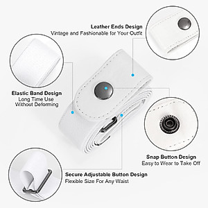 WHIPPY Buckle Free Comfortable Elastic Belt for Women or Men, Buckle-less No Bulge No Hassle Invisible Belts, White, L