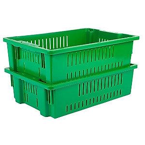 Hudson Exchange 20 x 13 x 5.6" (4.5 Gallon) Agricultural Nest and Stack Vented Crate Handled Storage Container Tote, Green (4 Pack)