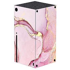 PlayVital Cosmic Pink Gold Marble Effect Custom Vinyl Skins for Xbox Series X, Wrap Decal Cover Stickers for Xbox Series X Console Controller