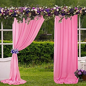 Pink Backdrop Curtains Chiffon Curtain for Backdrop Sheer Curtains 2 Panels 29x120 Inches Pink Tulle Drapes 10FT Curtains Wedding Backdrop Photo Booth Background for Bridal Ceremony Reception Party