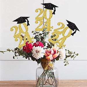 ALISSAR 10 Pack Glitter Gold Double Sided 2024 Graduation Party Centerpiece Sticks Glitter Table Topper Party Supplies (2024 Cardstock, gold)