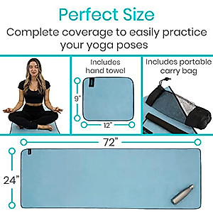 Vive Non Slip Yoga Towel & Hand Towel - Microfiber, Quick Drying, Washable, Lightweight - Non Slip Grip Hot Pilates Mat- Soft & Large Sweat Absorbent for Workouts & Safe Exercise - 24" x72"