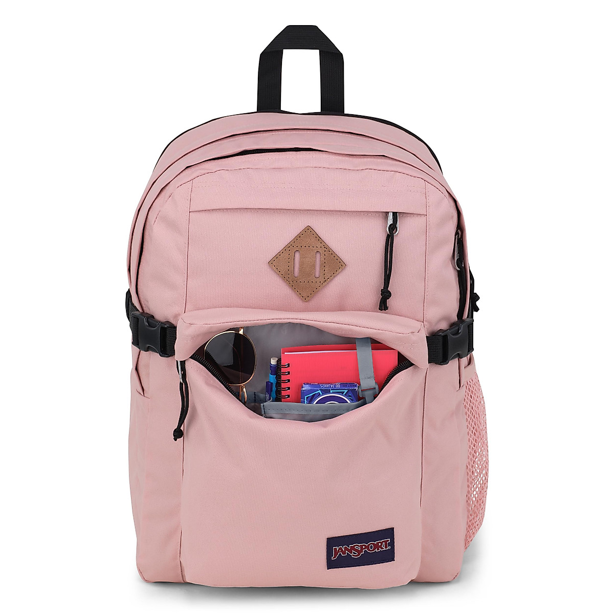 JanSport Main Campus Backpack - Travel, or Work Bag w 15-Inch Laptop Sleeve and Dual Water Bottle Pockets, Misty Rose
