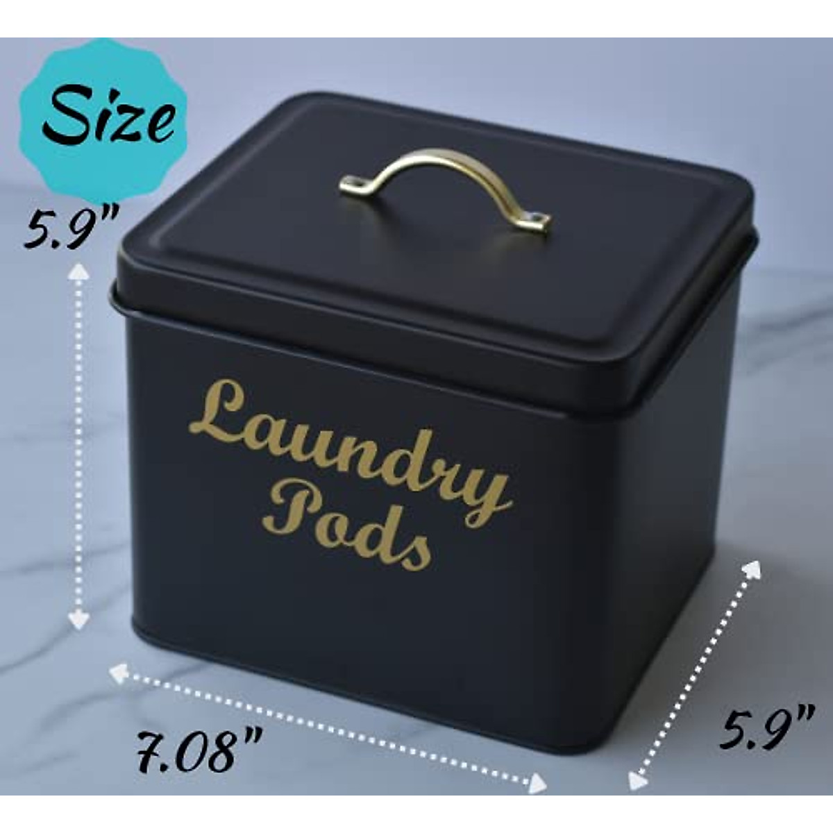 Laundry Pods Container with Lid - Farmhouse Laundry Pod Holder for Laundry Room, Black Laundry Pods Storage Container for Laundry Room Décor and Organization
