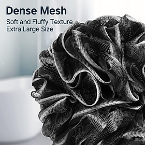 AmazerBath Loofah Sponge, Shower Loofah for Men and Women - Body Scrubber Loofa Set of 3 Classic Black & White Edge, Bath Sponge 60g/PCS