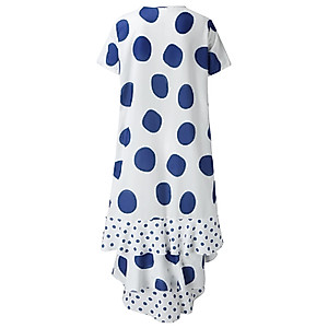 Cnebo Business Dresses for Women 2023 Ladies Short Sleeve Round Neck Polka Dot Prints Side Pockets Long Dress