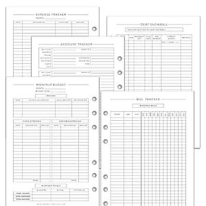 Finance Plan Refill for A5 Planners, Monthly Budget, Bill Tracker, 1 Year Supply (Notebook Not Included)