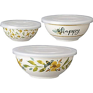 Primitives by Kathy Melamine Bowls & Lids, Set of 3, Bees