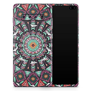 DesignSkinz Mirrored Coral and Colored Vector Aztec Pattern Protective Vinyl Decal Wrap Skin Cover Compatible with The Samsung Galaxy S20 (Screen Trim & Back Glass Skin)