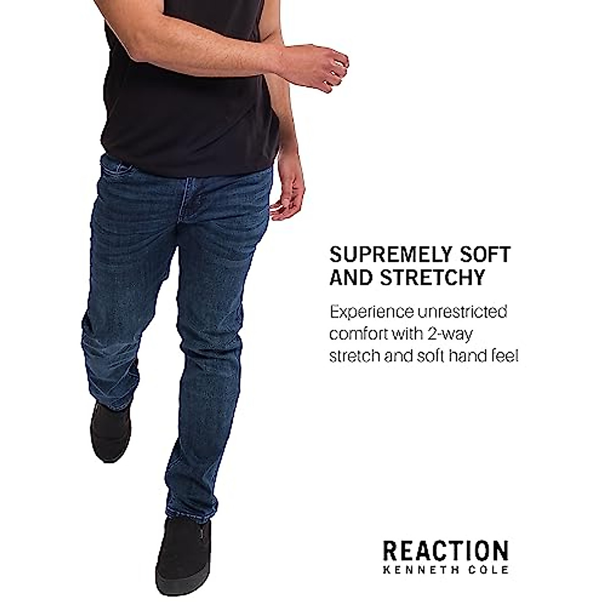 Kenneth Cole REACTION Mens Jeans Slim Fit - 2-Way Stretch Denim Jeans for Men Slim Fit - Mens Blue Jeans 5-Pocket (Jay, 38x30)