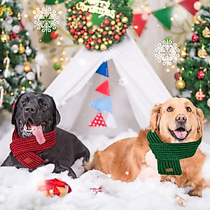 SlowTon Dog Knitted Scarf, 2 Pack Dog Warm Bandanas, Christmas Winter Holiday Decoration Scarf for Small Medium Large Dogs (Red, Green)