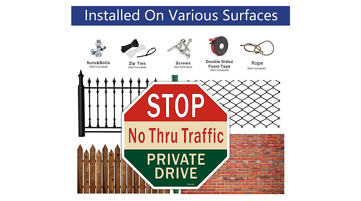 Stop No Thru Traffic Sign - Durable & Reflective 12" x 12"