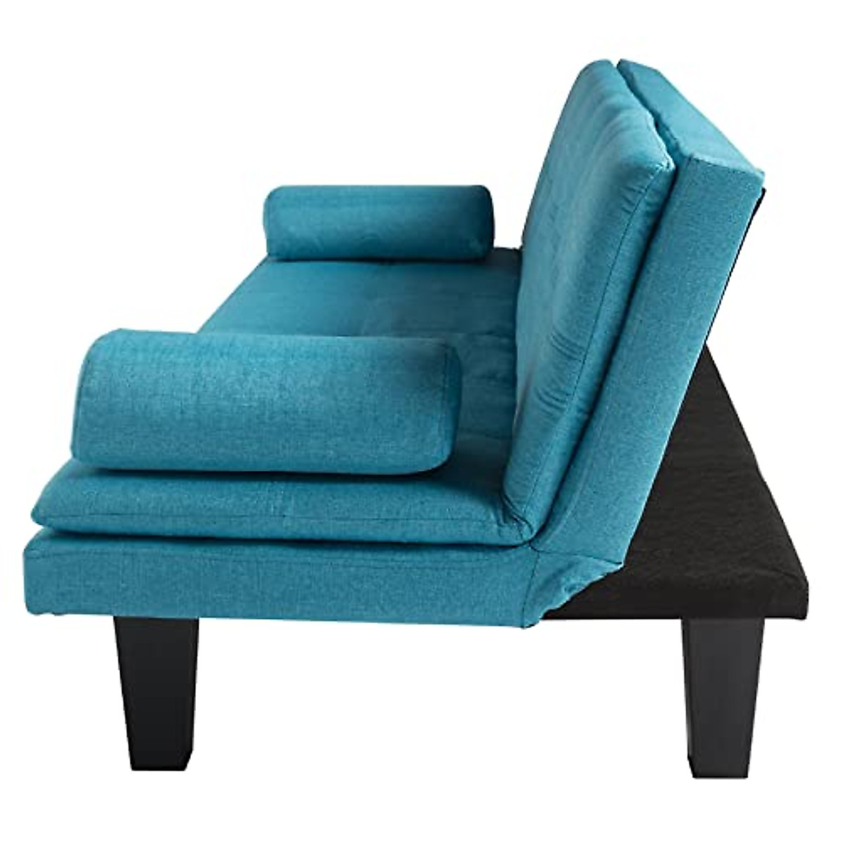 5-Angle Adjustable Futon Sofa Bed Convertible Sofa Recliner Sofa with 2 Armrest Pillows, Sleeper Sofa Modern Polyester Fabric Loveseat Sofa Folding Couch for Small Space (Blue)