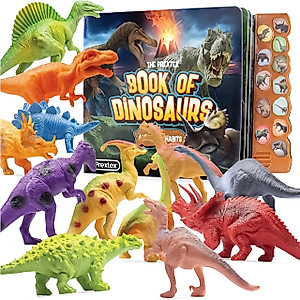 PREXTEX Dinosaur Toys for Kids 3-5 - 12 Dinosaur Figurines and Dinosaur Book for Kids with Sound - Realistic Toy Dinosaur Figures - Dino Toys with Sound Books for Kids