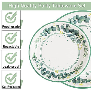 96 Pieces Sage Greenery Party Supplies Tableware Set Eucalyptus Leaf Jungle Theme Party Table Decorations Bridal Baby Shower Safari Birthday Wedding Paper Plates Napkins Forks for 24 Guests