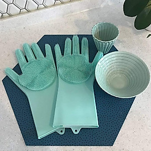 Silicone Dishwashing Gloves, Rubber Scrubbing Gloves, Sponge Cleaning Brush for Dishes Housework, Kitchen, Cars