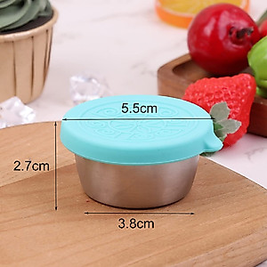 Salad Dressing Container To Go, 1.7oz Sauce Cups Stainless Steel Dips Food Storage Reusable Sauce Containers Leakproof colorful Compact Salad Sauce Cups Small Condiment Containers with Silicone Lids