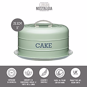 Kitchen Craft Living Nostalgia Airtight Cake Storage Tin/Cake Dome, 28.5 x 18 cm, English Sage Green