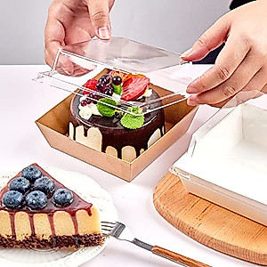 Kucoele 50 Pack Paper Charcuterie Boxes with Clear Lids, 4 Inches Brown Cookie Boxes Dessert Boxes Disposable To Go Food Containers for Sandwich, Cake Slice, Cupcake, Chocolate Covered Strawberry