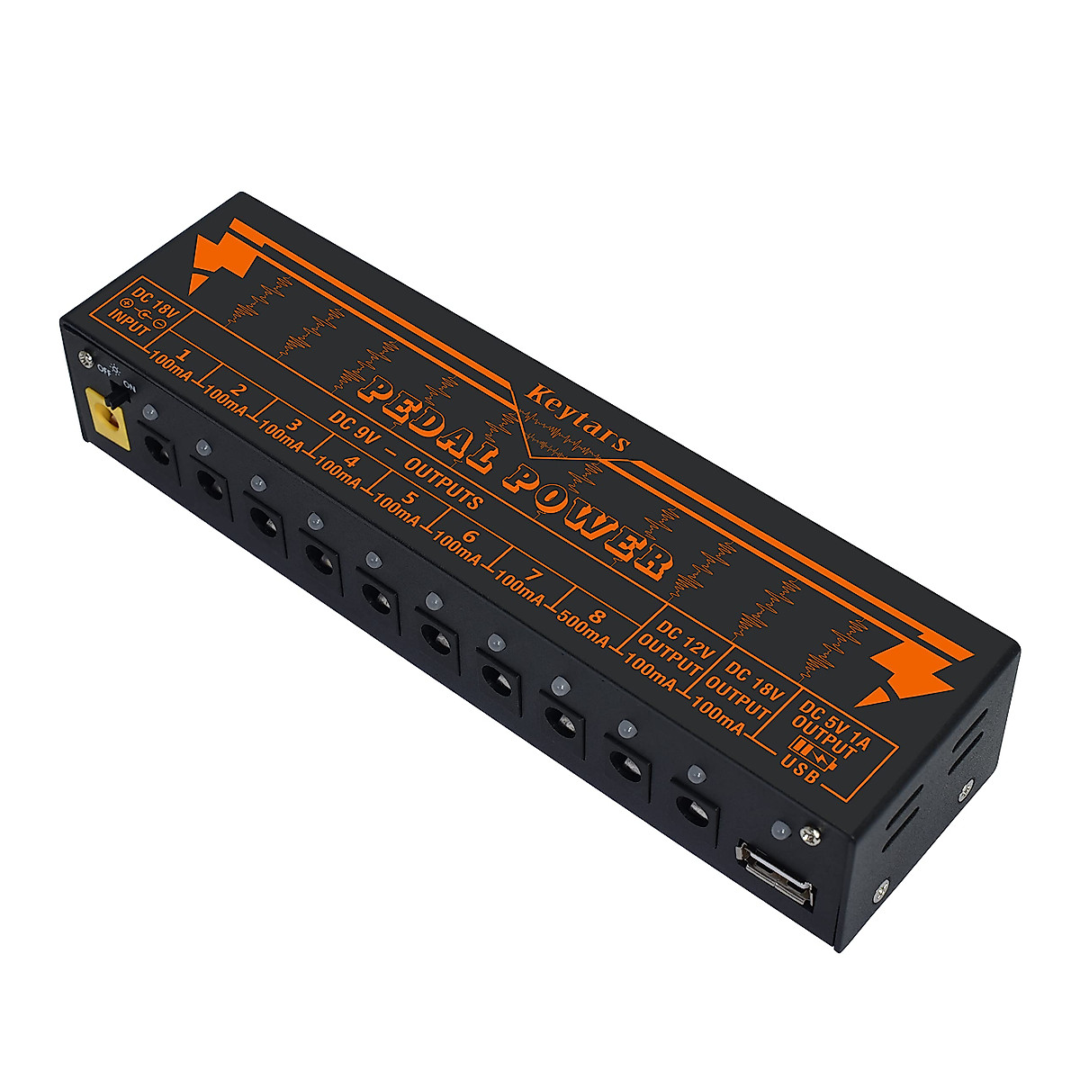 Keytars PW-01 Guitar Pedal Power Supply 10 Isolated DC Output for 9V12V18V Guitar Bass Effect Pedals with USB Charging Port for iPhone iPad Tablet, KTS-PW1